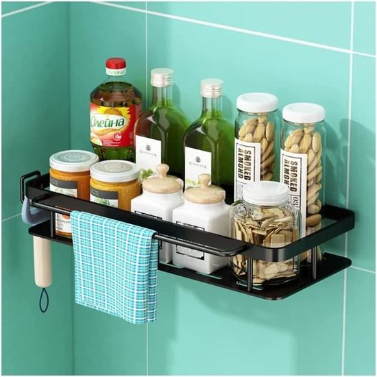 Étagères de cuisine étagère à épices murale sans trous essuyer tige de suspension panier ...