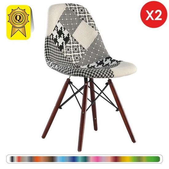 2 x Chaise Design Scandinave Patchwork Noir Blanc pieds Bois Vernis Noyer Decopresto DP-DSWD-PN ...
