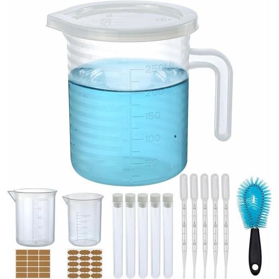 1 verre doseur de 250 ml, verre doseur en plastique polypropylène avec couvercle bec verseur ...