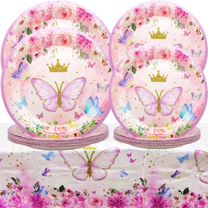 Vaisselle de Fête Papillon,Ensemble d'Assiettes en Papier Papillon ...