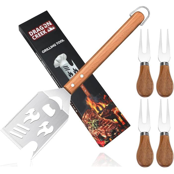 Spatule de barbecue 7 en 1 pour barbecue avec 4 fourchettes, spatule de ...
