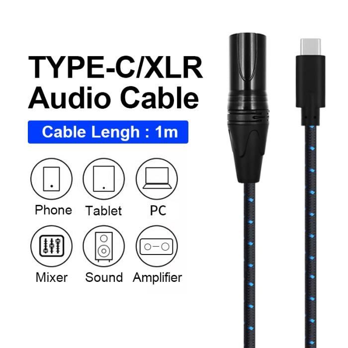 TYPEC to XLR 100cm-USB-C au câble tressé en nylon TYPE-C de XLR 3Pin ...