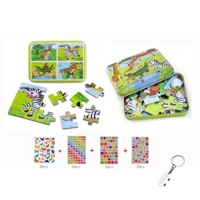 4pcs Puzzles en Bois + 8pcs Gommettes Enfant, Loisirs Créatif Puzzle ...