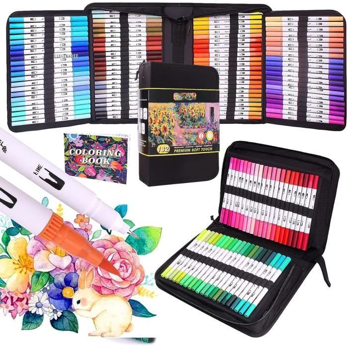 132 Stylos à Colorier Stylos Pinceaux à Double Pointe Pinceaux ...