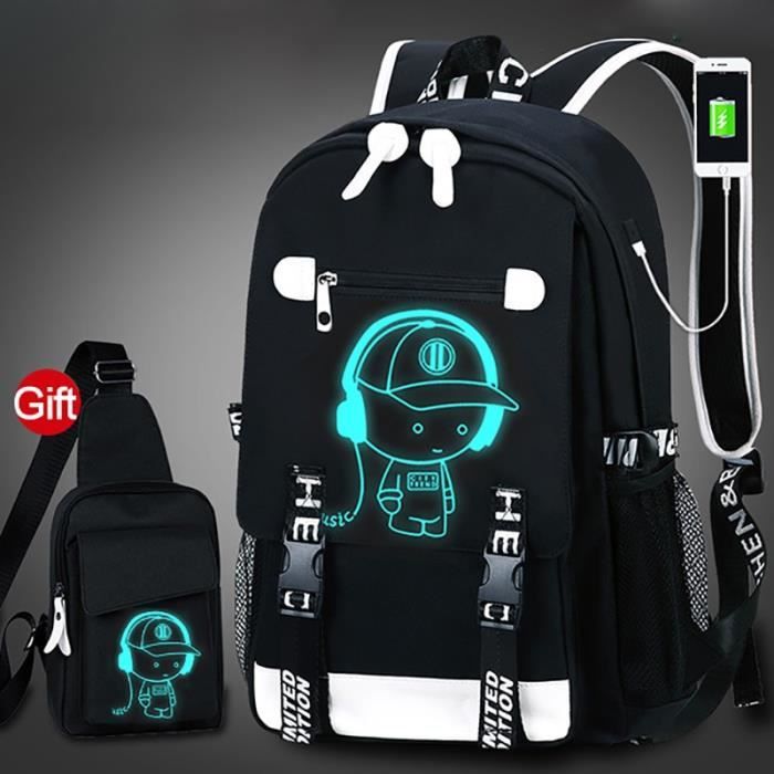 Sac à dos - Luminous - Collège - Noir - Mixte - Synthétique - Lumineux ...