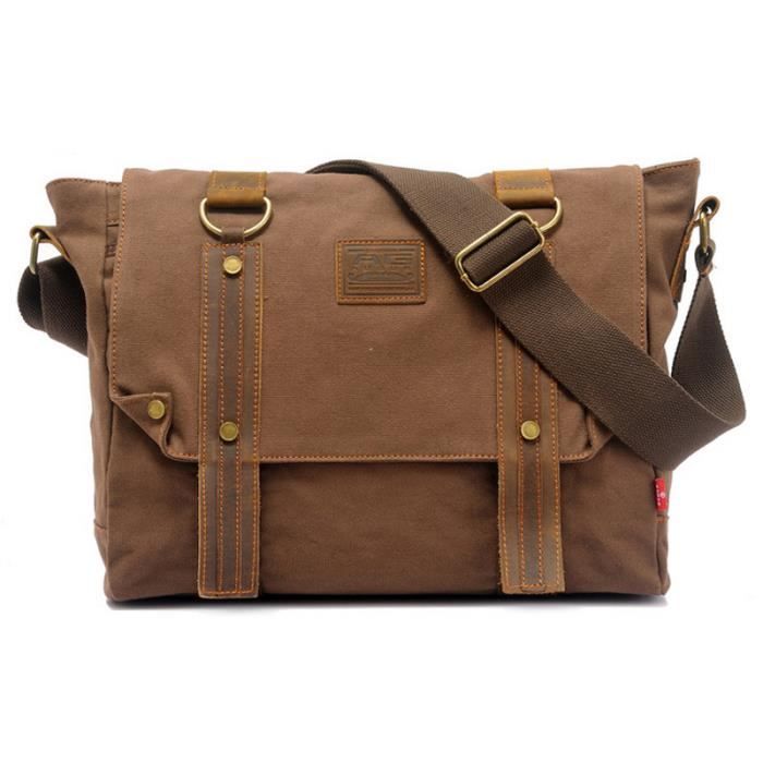 Sac à main toile Homme Rétro mode Sac à bandoulière color uni Sac à ...