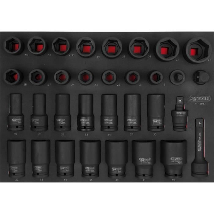 Module de douilles et accessoires à chocs - KSTOOLS - 711.2033 - 33 pièces - Noir - Mousse ...