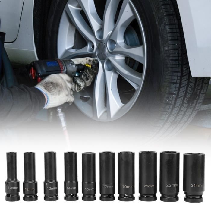 Jeu de 10 douilles à chocs en acier au-molybdène QIILU - Hexagonales 10-24mm - Usage intensif ...