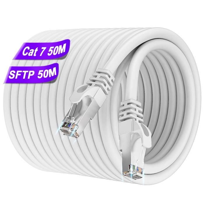 Soibke Cable Ethernet 50m, Cat 7 Câble RJ45 Blindé Haute Vitesse 10Gbit ...