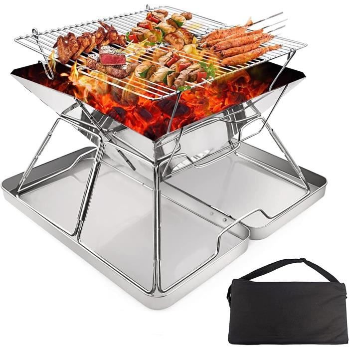 KAHEIGN Foyer en Acier Inoxydable, Grille de Barbecue Pliable Foyer de ...