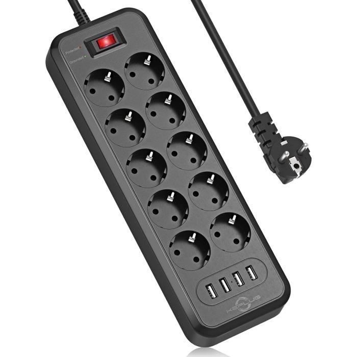 Multiprise Electrique 4000W Avec 10 Prises Et 4 Ports Usb (2.4A), 2M ...