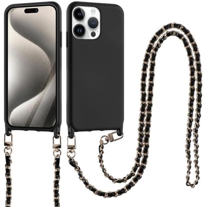 Coque Pour Apple Iphone 15 Pro 6,1" Avec Cordon De Collier, Noir Coque ...