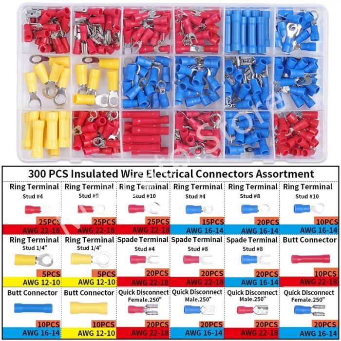 COSSE ELECTRIQUE,300PCS--Connecteur de câble isolé pour fil électrique, Kit assorti de ...