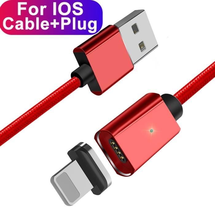 Red IOS Cable--2M -câble magnétique USB Micro et Type C pour recharge ...