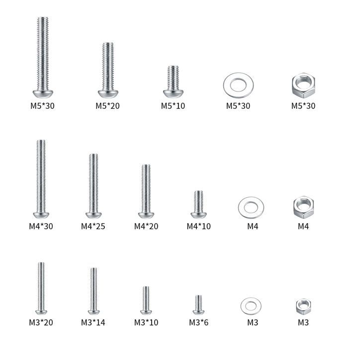 Ensemble de 330 pièces de vis à tête fraisée, écrous et rondelles, M3 M4 M5 Acier Carbone ...