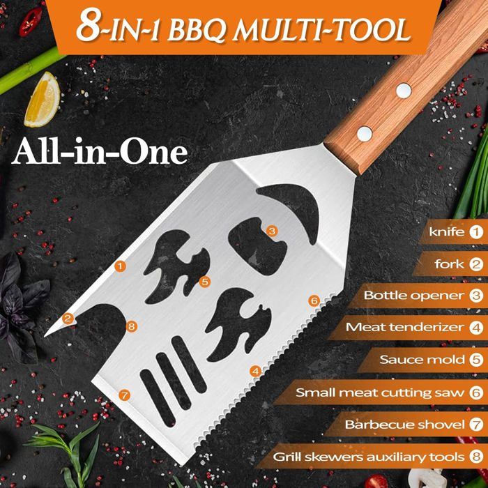Spatule de barbecue 7 en 1 pour barbecue avec 4 fourchettes, spatule de ...