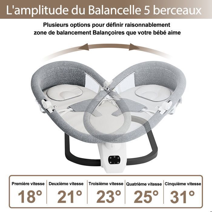 Balancelle bébé Électrique, Transat bébé, avec Bluetooth, 5 balancement ...