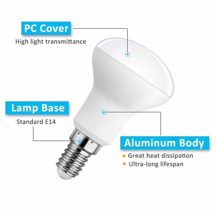Ampoule LED spot E14 R50 5W équivalent incandescent E14 40W, 6000K, 500 ...