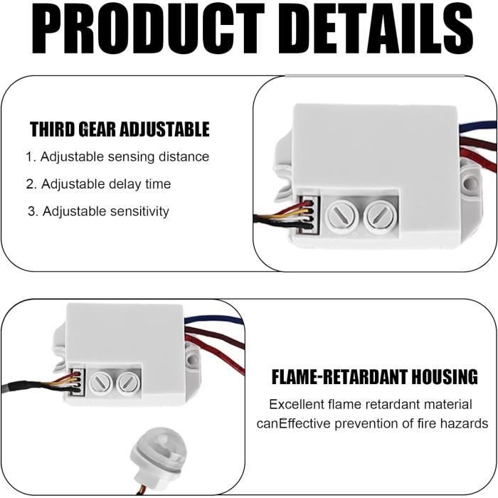 Lot de 2 mini détecteurs de mouvement, IP20 Mini détecteur de mouvement ...