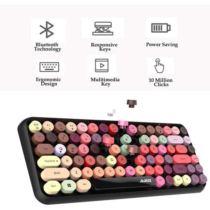 308I Clavier Sans Fil Rétro, Bluetooth Silent Cute Computer Keyboard ...