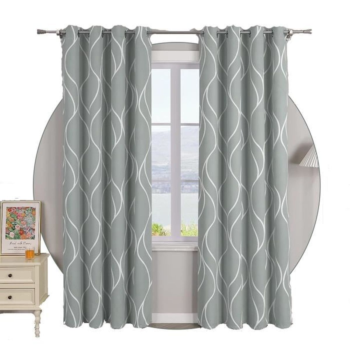 1pcs rideaux occultant thermiques a œillets motif bande pour chambre ...