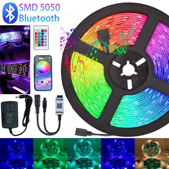 Ruban LED - Multicolore - 15M - Bluetooth - 5050 RGB - IP65 - Télécommande 24 Touches ...