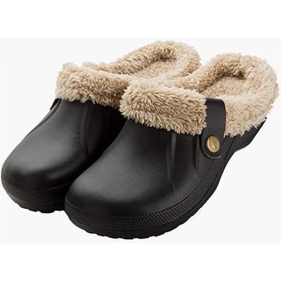 Sabots de Jardinage Fourrés Mixte Adulte - Noir - Chaussons Maison ...