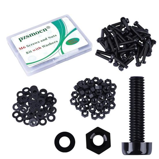 150 Pièces - 50 Ensembles M6 Kit De Vis Et Écrous En Nylon Noir Avec ...