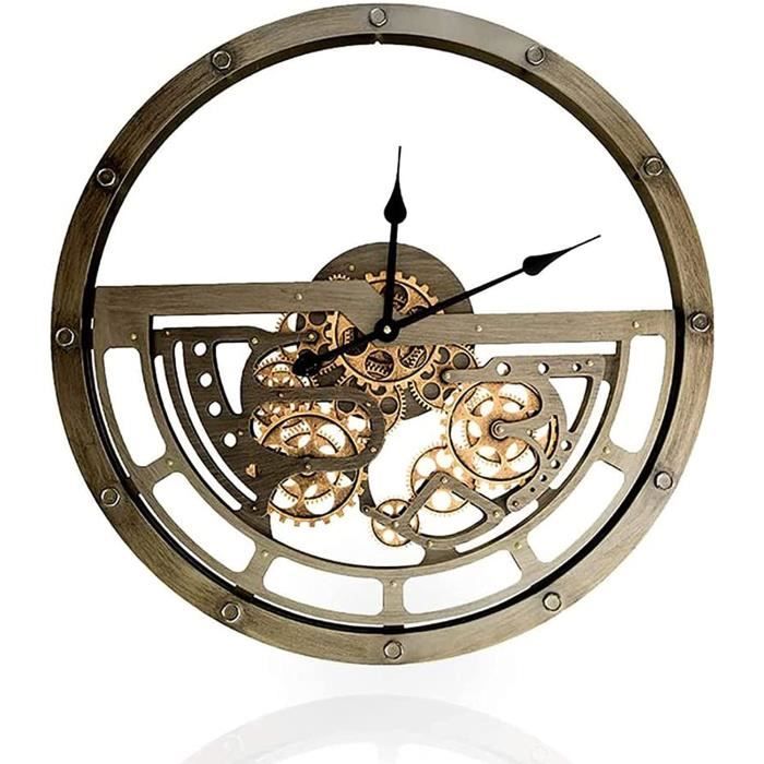 Horloge Murale Engrenage Mobile Geante Métal Industrielle 65cm Pendule ...