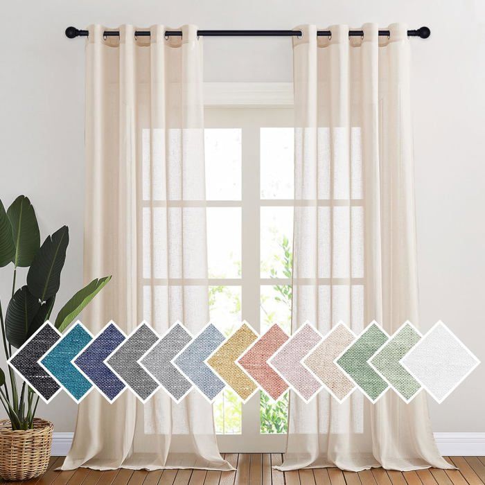 Rideau Voilage Rideaux Beige de Fenêtre Draperies Voile en Lin Effet ...