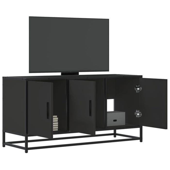 VidaXL Meuble TV noir 100x35x50 cm bois d'ingénierie et métal, banc TV ...