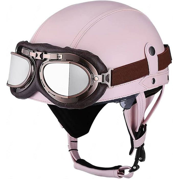 Demi-Casque De Moto Vintage Harley en Cuir Casque Ouvert avec Lunettes ...