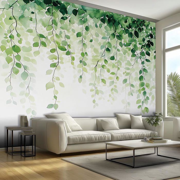 Papier Peint Panoramique Motif Feuille Verte, 3D Papier Peint Botanique ...