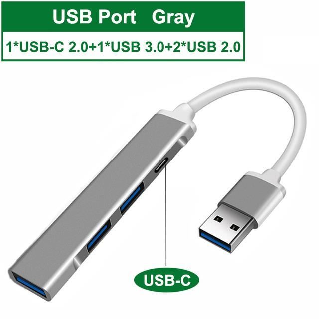 USB gris-B - Hub USB 4 ports USB 3.0 Hub haute vitesse Type C ...