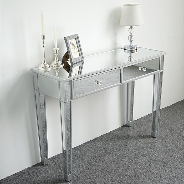 Table Console Miroir MDF et verre bureau secrétaire,Silver 105 x 36 x ...