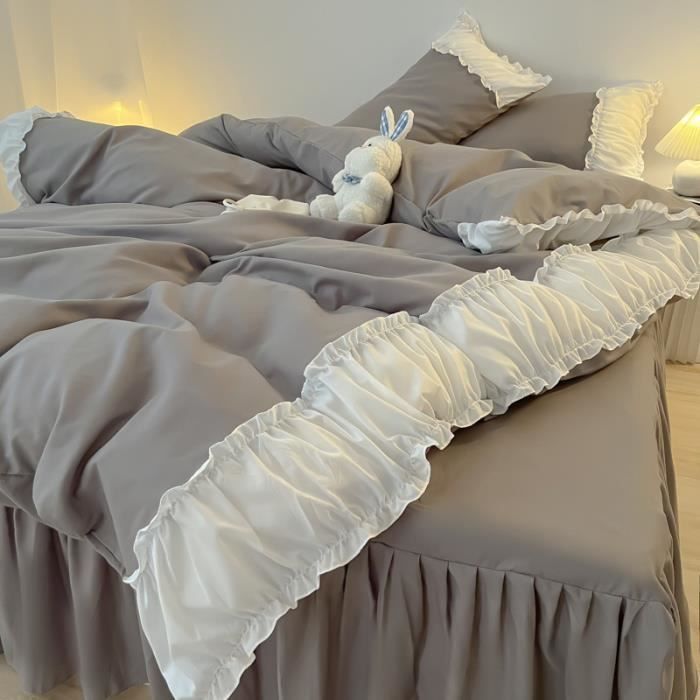 Ensemble de draps en lin monochromatique pour filles,housse de couette ...