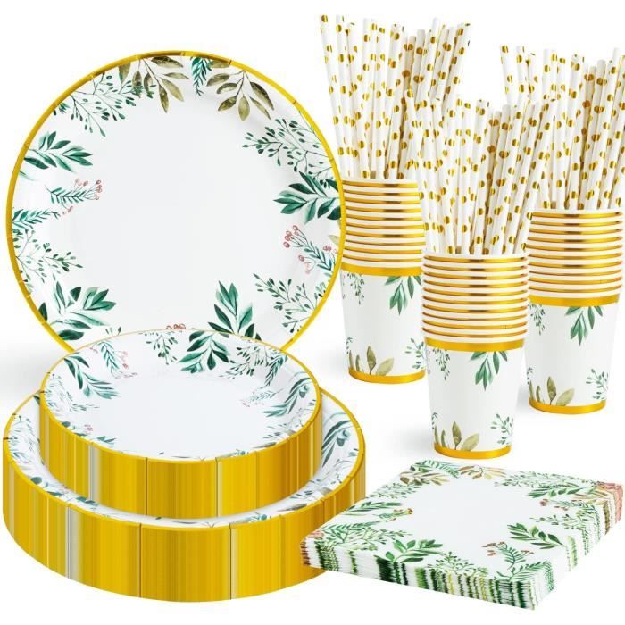 Assiette Jetable Anniversaire Or Vert, 24 Invités Vaisselle Jetable ...