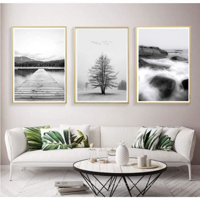 Art Triptyque Affiche Noir Et Blanc Imprime Paysage Affiches Et Impressions Forêt Mur Art Toile ...
