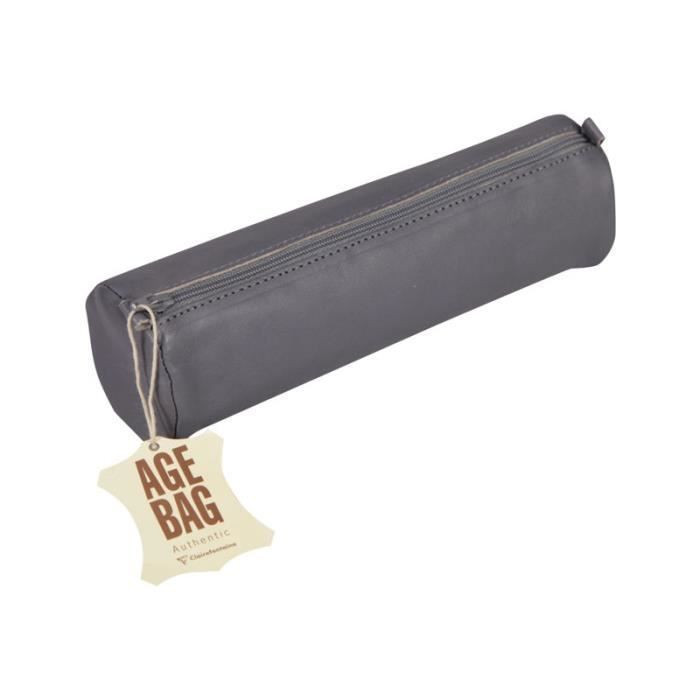 Trousse - Clairefontaine - Age Bag Round - Cuir véritable - Gris ...