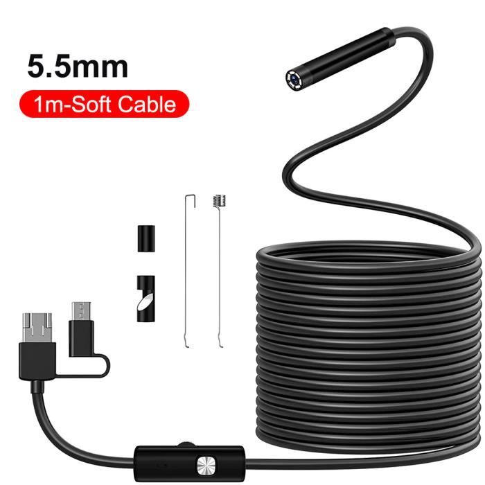 Endoscope 5,5 mm-Caméra d'inspection étanche 6 LED de câble souple 1m ...