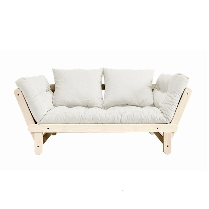 Banquette méridienne futon BEAT pin naturel tissu écru couchage 75x200 ...