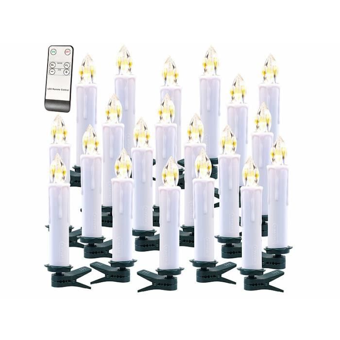 Bougies LED sans fil - LUNARTEC - XMS-35.r - Blanc - 20 bougies - Scintillement réglable ...