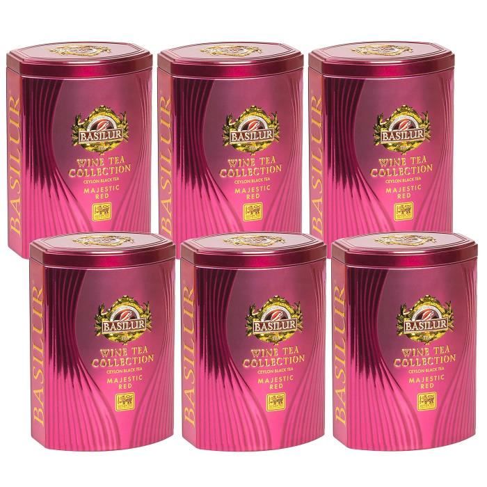 BASILUR Majestic Red - Thé noir de Ceylan aromatisé au vin rouge, en boîte décorative de 75g x 6 ...