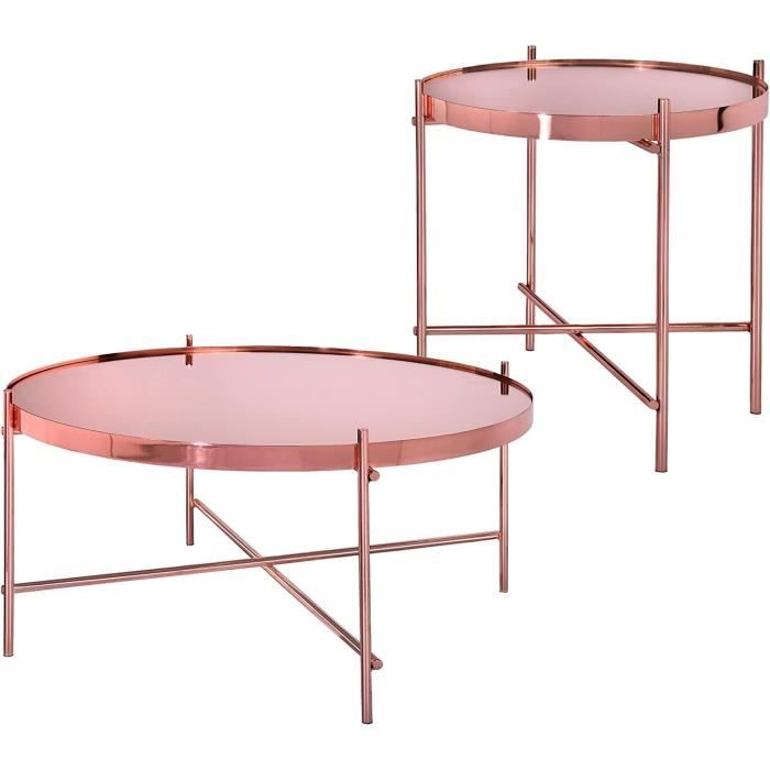 WOMO-DESIGN Table Basse Set 2 Pièces Ø43x45 + Ø75x35 cm Ronde, Cuivre ...