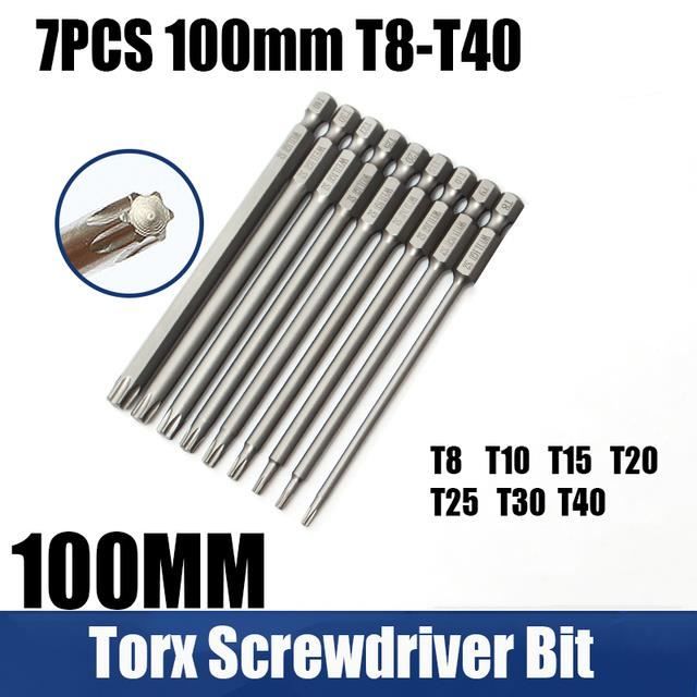 VISSEUSE - DEVISSEUSE,7PCS 100mm T8-T40--Jeu'embouts de tournevis Torx 100, 50-75-150-T3 T40 mm ...