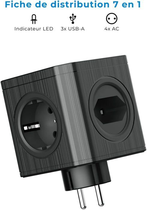 Multiprise Murale Cube 7 en 1, Prise Multiple avec USB, Multiprise ...