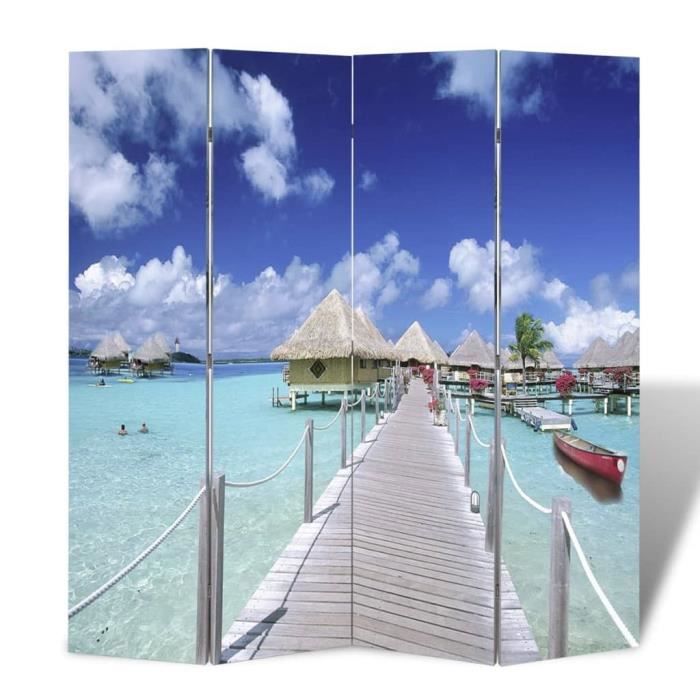 Cloison de séparation pliable - AKOZON - Plage - 160 x 170 cm - Bois ...
