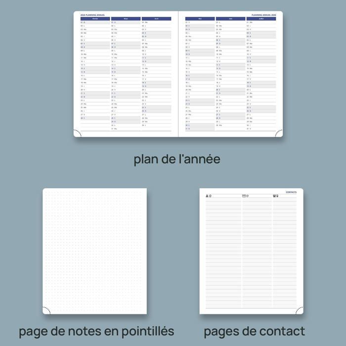 Agenda 2025 2026 Semainier A5 22x18 cm Version Française-Intervalles de ...