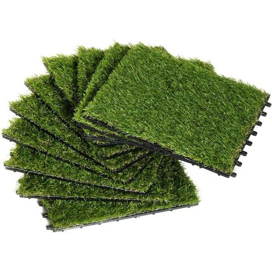 HOMCOM Gazon syntheacutetique Artificiel Set de 10 Dalles Carreaux 30 x 30 cm eacutepaisseur ...