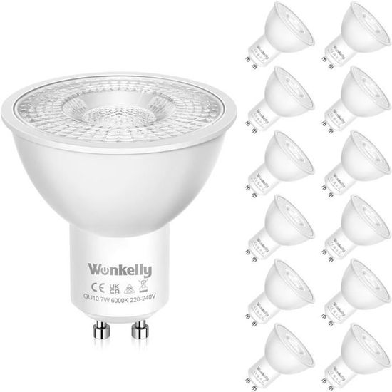 Ampoules LED GU10, Blanc Froid 6000K Ampoules Spot GU10, 7W équivalent 50W, 500LM, 38 ° Angle de ...